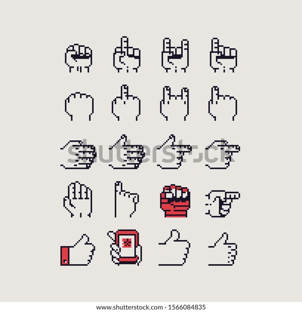 Hand Pose Pixel Art Icons Set Stock Vector (Royalty Free) 1566084835
