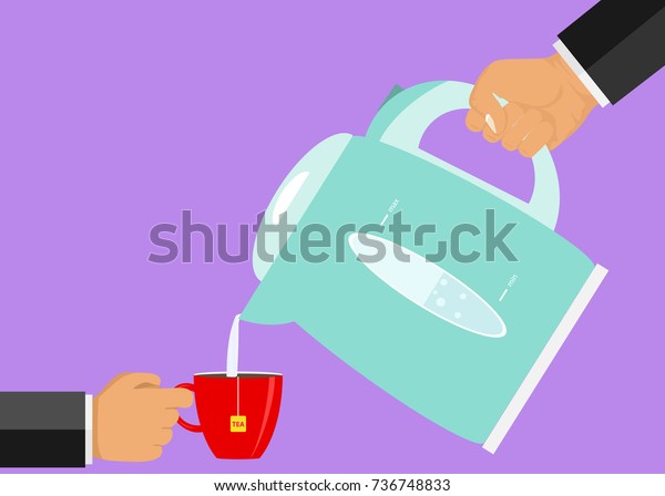 Hand Pours Water Into Cup Kettle Stock Vector (Royalty Free) 736748833