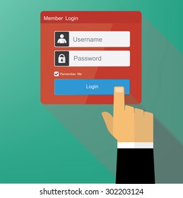 Hand Pressing Login Button Member Login Stock Vector (Royalty Free ...