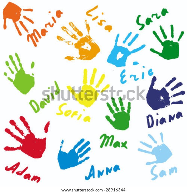 Hand Prints Names Stock Vector (Royalty Free) 28916344 | Shutterstock