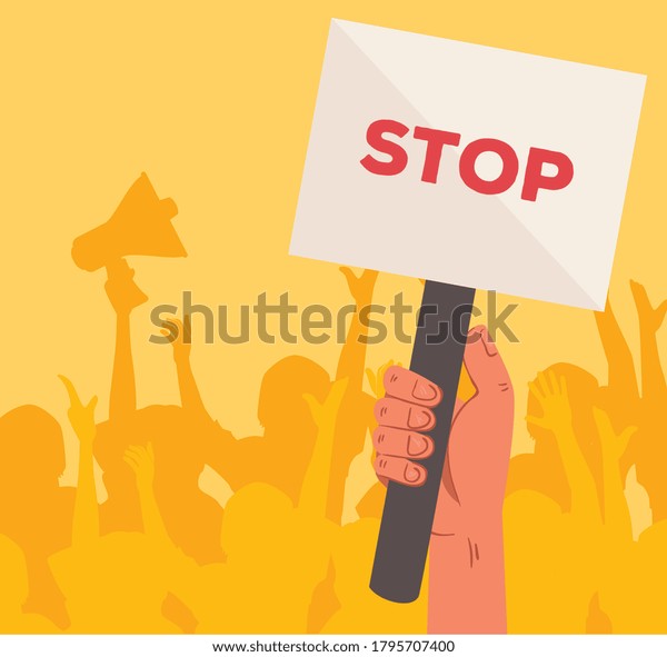 Hand Protests Placard Stop Sign People Stock Vector (Royalty Free ...