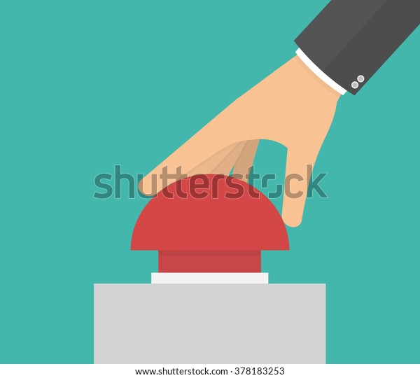 Hand Pushing Pressing Big Red Button Stock Vector (Royalty Free ...