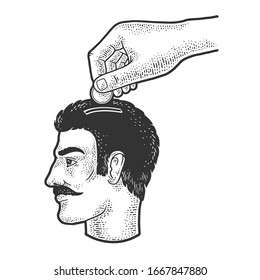 Hand Puts Coin Head Sketch Engraving Stock Vector (Royalty Free ...