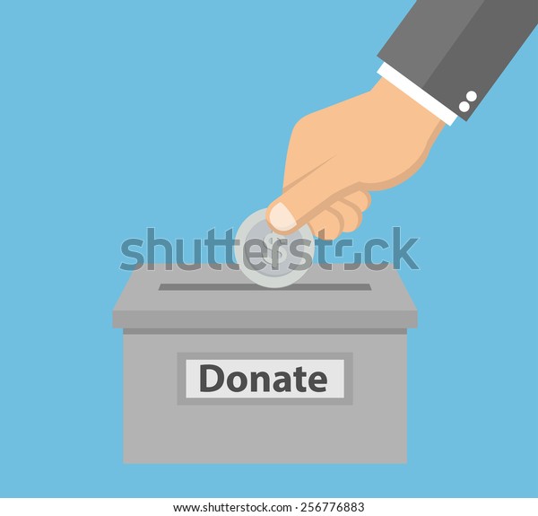 Hand Putting Silver Coin Donation Box Stock Vector (Royalty Free ...