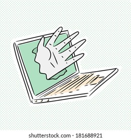 Hand Reaching Laptop Over Dotted Background Stock Vector (Royalty Free ...