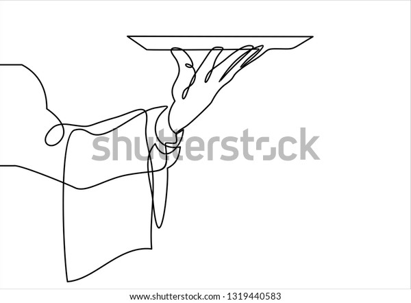 Hand Serving Tray Foodcontinuous Line Drawing Stock Vector (Royalty ...