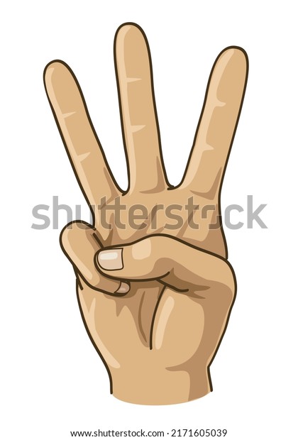 Mano que muestra tres dedos, ilustración: vector de stock (libre de ...