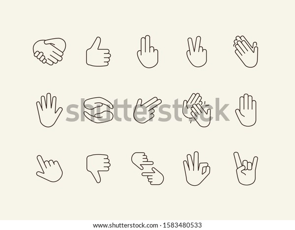 Hand Signs Line Icons Gesturing Isolated: เวกเตอร์สต็อก (ปลอดค่า ...