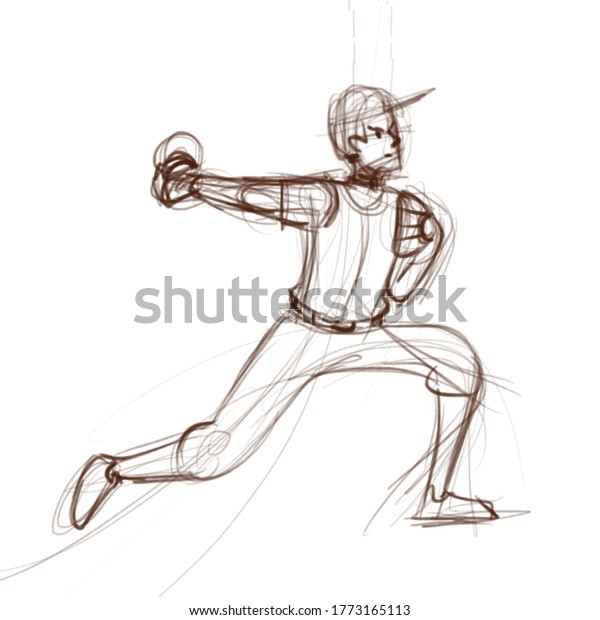 Hand Sketch Baseball Player Character Concept Stock Vector (Royalty ...