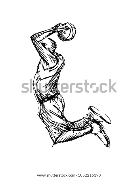 Hand Sketch Basketball Player Vector Illustration Stock Vector (Royalty ...