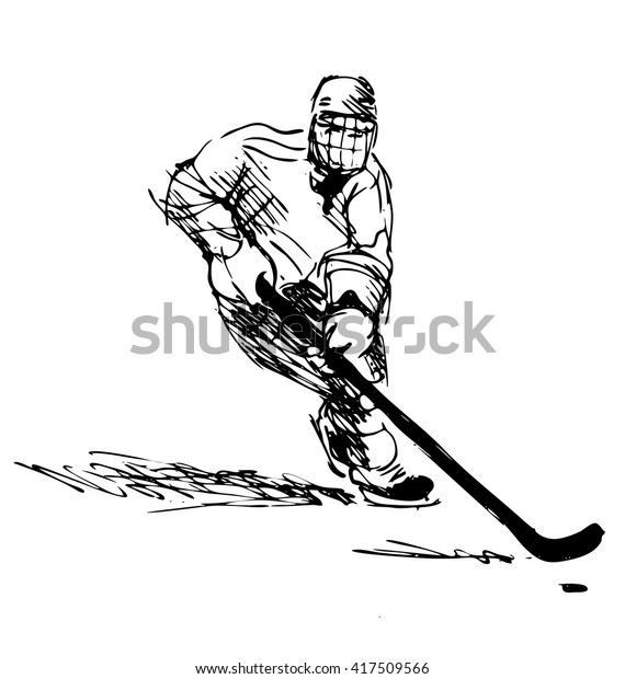 Hand Sketch Hockey Player Vector Illustration Stock Vector (Royalty ...