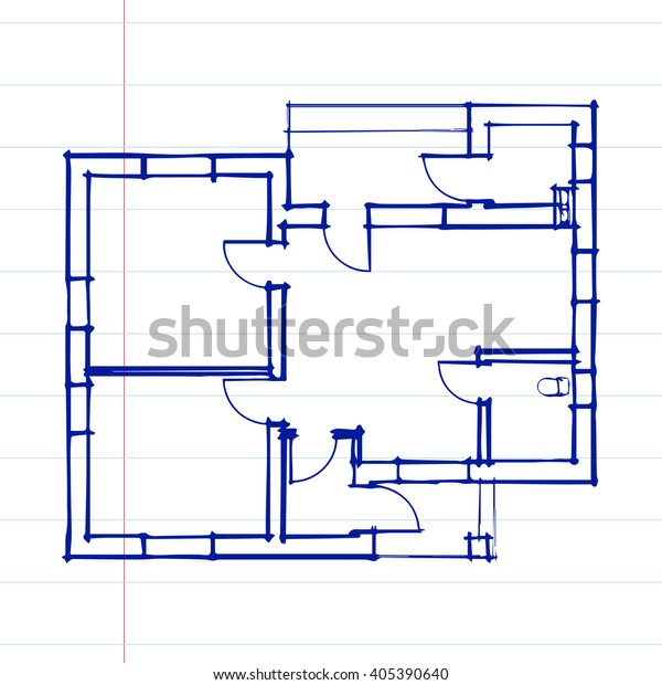 Hand Sketch House Plan On Striped: стоковая векторная графика (без ...