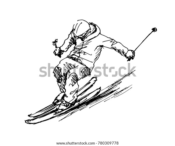 Hand Sketch Skier Vector Illustration Stock Vector (Royalty Free) 780309778