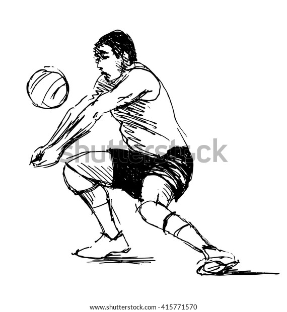Hand Sketch Volleyball Player Vector Illustration Stock Vector (Royalty ...