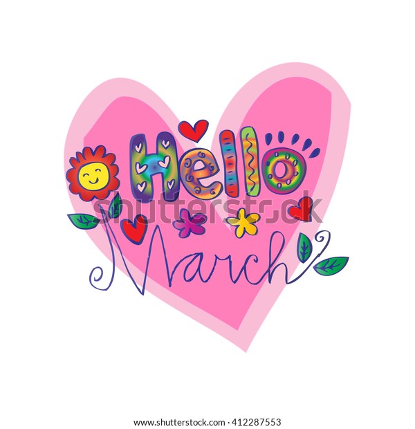 Hand Sketched Hello March Floral Stock Vector (Royalty Free) 412287553