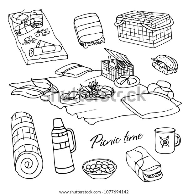 Hand Sketched Picnic Outline Elements Various Stock Vector (Royalty ...