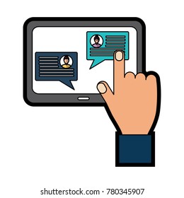 Hand Tablet Messages On Screen Icon: เวกเตอร์สต็อก (ปลอดค่าลิขสิทธิ์ ...