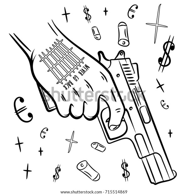 Hand Tattoo Holding Gun Dope Tshirt Stock Vector (Royalty Free) 715514869