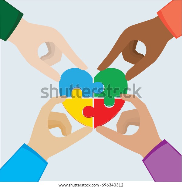 Hand Teamwork Heart Puzzle Illustration Vector Stock Vector (Royalty ...