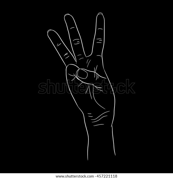 Hand Three Fingers Raised White Outline Stock Vector (Royalty Free ...