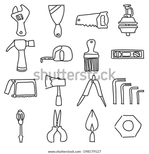Hand Tools Equipment Icon Line Drawing Stock Vector (Royalty Free ...