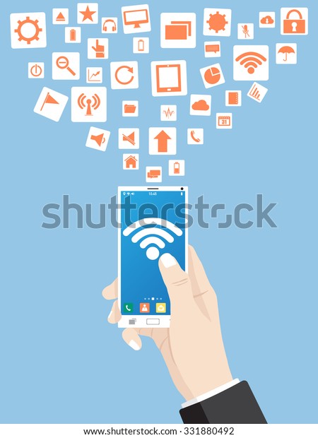 Hand Touch On Mobile Phone Network Stock Vector (Royalty Free) 331880492