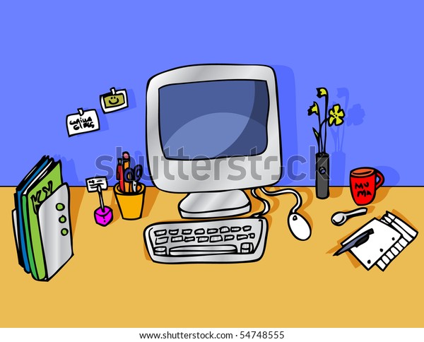 Hand Trace Vector Illustration Desktop Station Stock Vector (Royalty ...