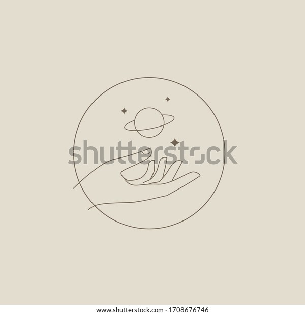 Hand Universe Planet Space Logo Label Stock Vector (Royalty Free ...