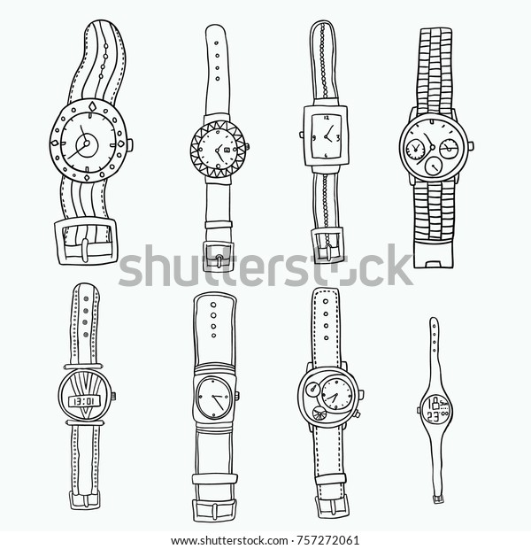 Hand Watch Sketch Set 스톡 벡터(로열티 프리) 757272061 | Shutterstock