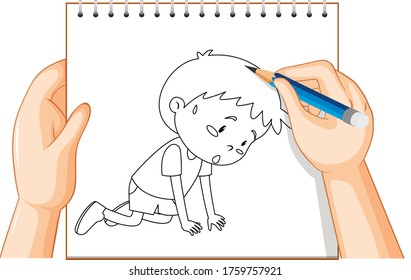 Hand Writing Sad Boy Outline Illustration Stock Vector (Royalty Free ...