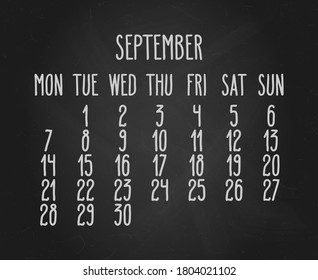 Hand Written Chalk Vector Calendar September Stock Vector (Royalty Free ...