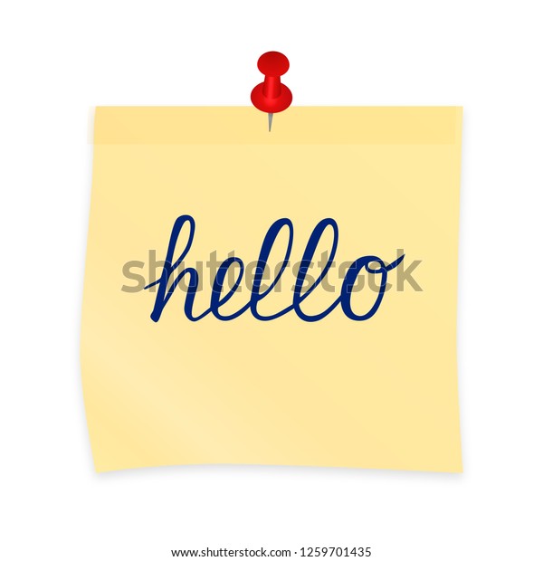 Hand Written Hello On Yellow Sticky Stock Vector (Royalty Free) 1259701435