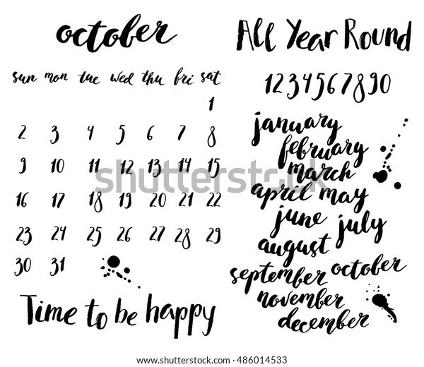 Hand Written Ink Calendar Planner Set Stock Vector (Royalty Free ...