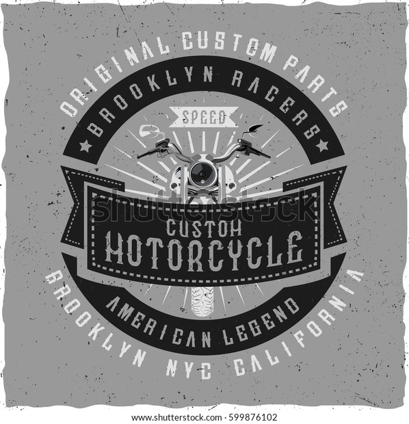 Handcrafted custom motorcycle label with a vintage font and decorations.