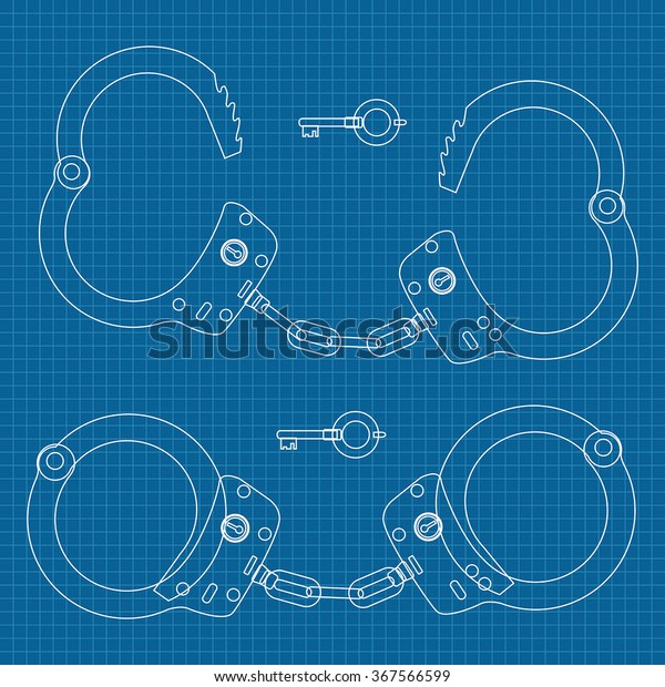 Handcuffs Icon Blueprint Background Vector Illustration: vector de ...