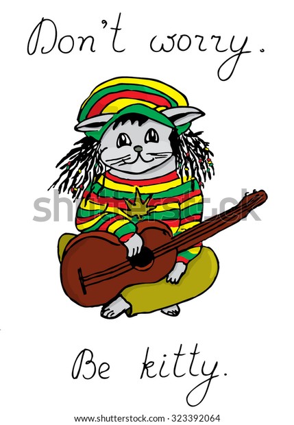 Handdrawing Cat Rasta Hat Dressed Like Stock Vector (Royalty Free ...
