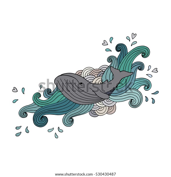 Handdrawing Gray Whale Abstract Waves On Stock Vector (Royalty Free ...