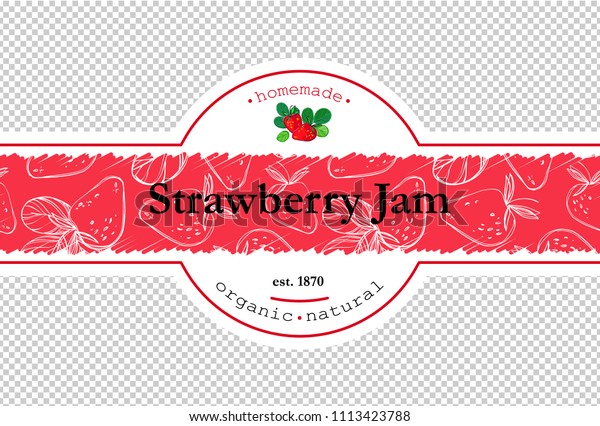 Hand-drawing strawberry jam packing label design. Strawberry logo ...