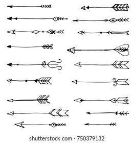 Vektor Stok Vector Set Hand Drawn Arrows Calligraphy (Tanpa Royalti ...