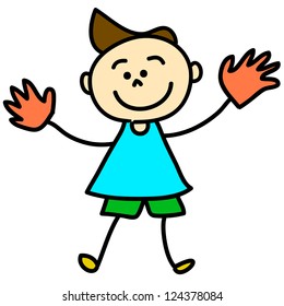 Handdrawn Cartoon Boy Cheerful Stock Vector (Royalty Free) 124378084