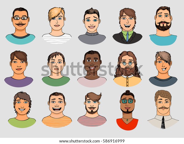 Handdrawn Cartoon Faces Crowd Doodle Collection Stock Vector (Royalty ...