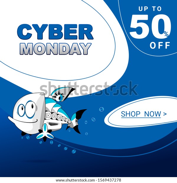 Handdrawn Character Cyber Fish Aquatic Environment Stock Vector ...