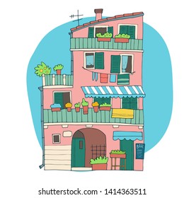 Handdrawn Cute Italian House Vector: vector de stock (libre de regalías ...