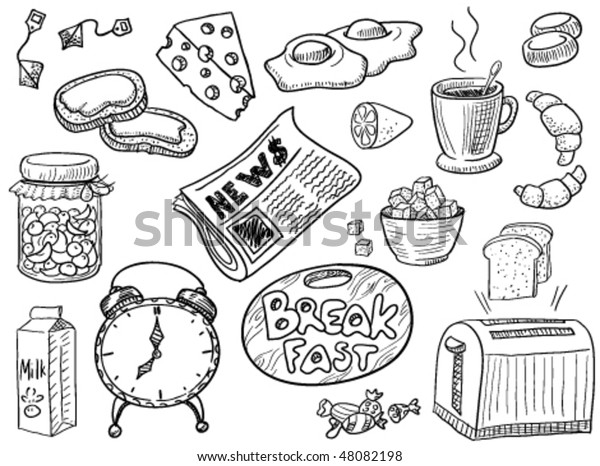 Immagine vettoriale stock 48082198 a tema Handdrawn Doodle On Breakfast ...