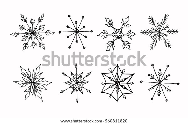 Handdrawn Doodle Snowflakes Set Stock Vector (Royalty Free) 560811820