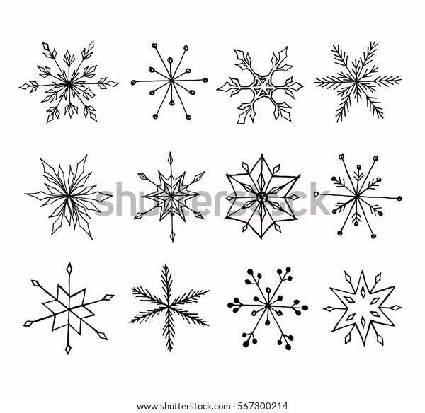 Handgezeichnete Schneeflocken-Set.