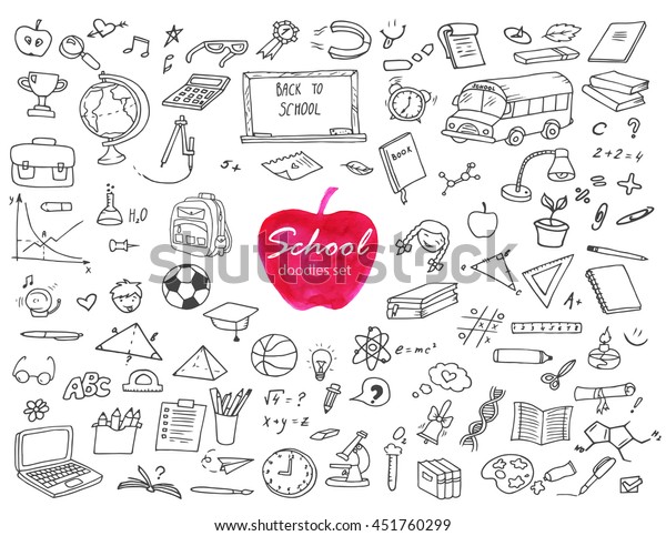 Handdrawn Doodles School Set Different School: เวกเตอร์สต็อก (ปลอดค่า ...