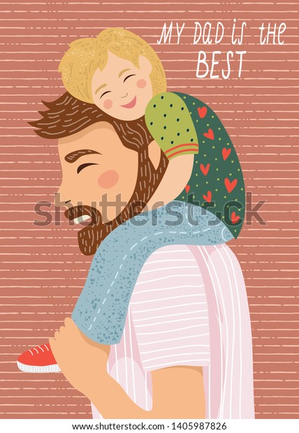Handdrawn Drawing Dad Child Sitting On Stock Vector (Royalty Free ...