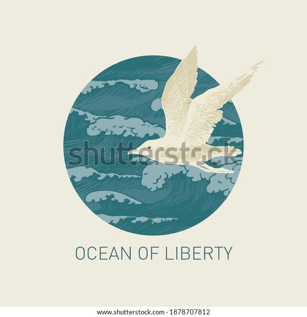 Handdrawn Illustration Flying Seagull Circle Sea Stock Vector (Royalty ...