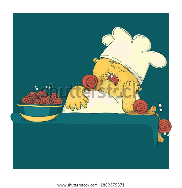Handdrawn Illustration Snails Escaping Sleeping Chef Stock Vector ...